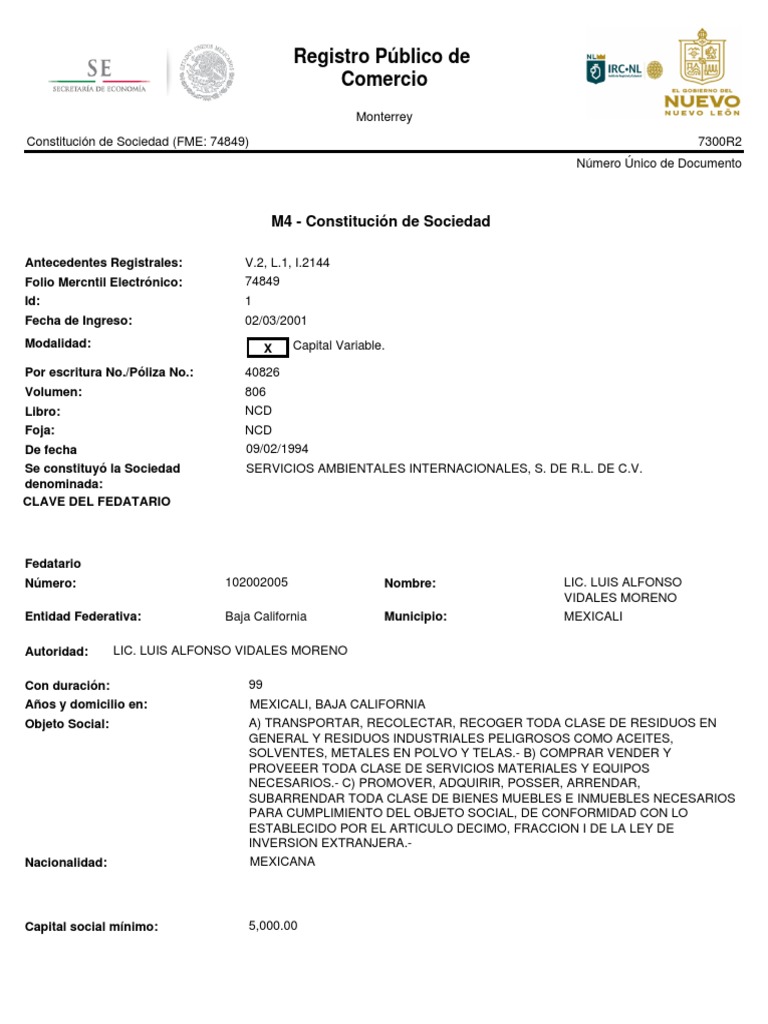 Registro Público de Comercio: M4 - Constitución de Sociedad | PDF | Business | Economias
