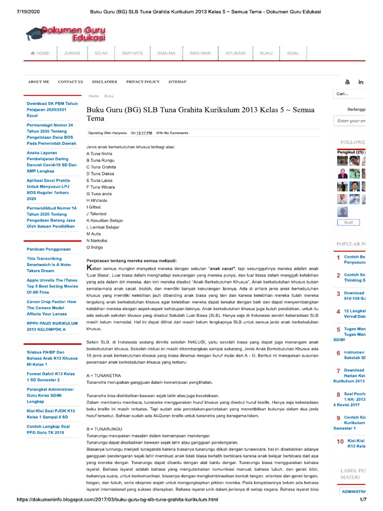 Buku Guru (BG) SLB Tuna Grahita Kurikul... 5 Semua Tema - Dokumen Guru ...