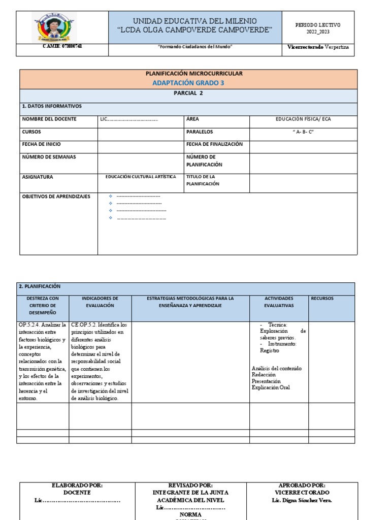 Formato Micro Grado 3 | PDF | Planificación | Maestros