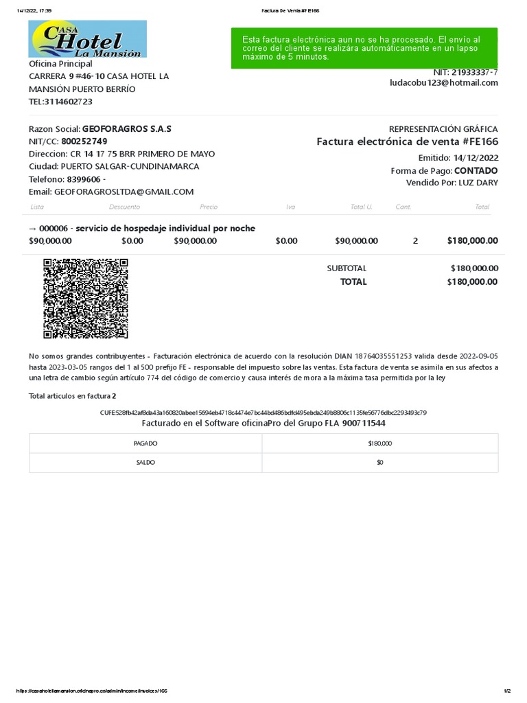 Ejemplo Factura Electronica | PDF | Factura | Pagos