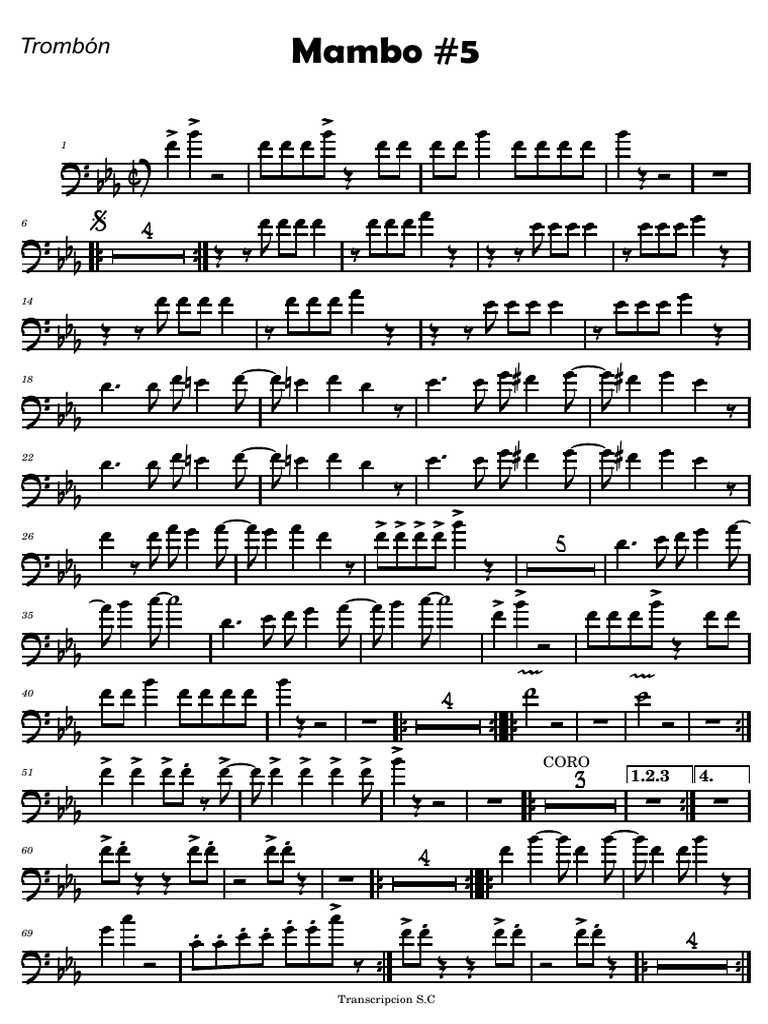 Partitura de Trombón: Mambo #5 | PDF