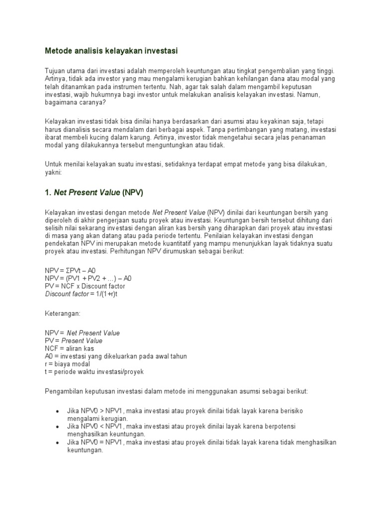 Metode Analisis Kelayakan Investasi | PDF