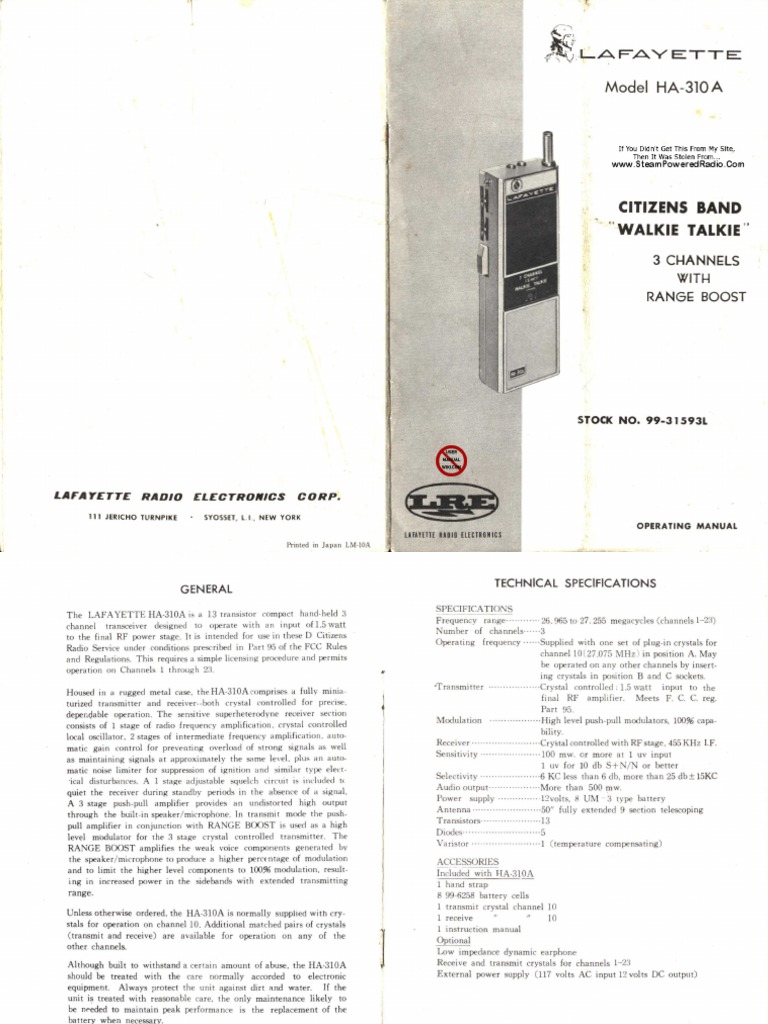 Model HA-310A: Citizens Band | PDF | Amplifier | Transmitter