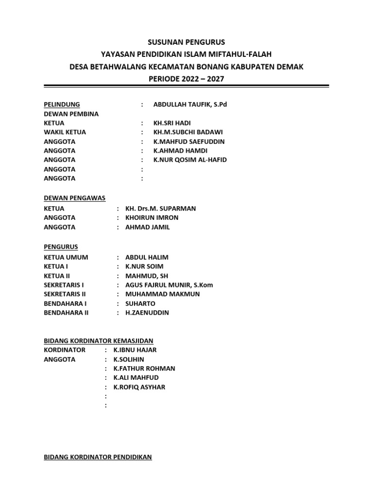 Susunan Pengurus Yayasan | PDF | Politik | Agama & Spiritualitas