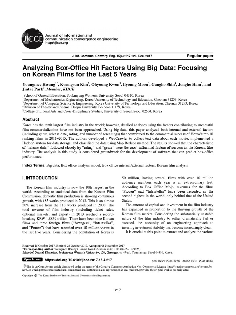 Analyzing Box-Office Hit Factors Using Big Data - Focusing On Korean Films For The Last 5 Years ...