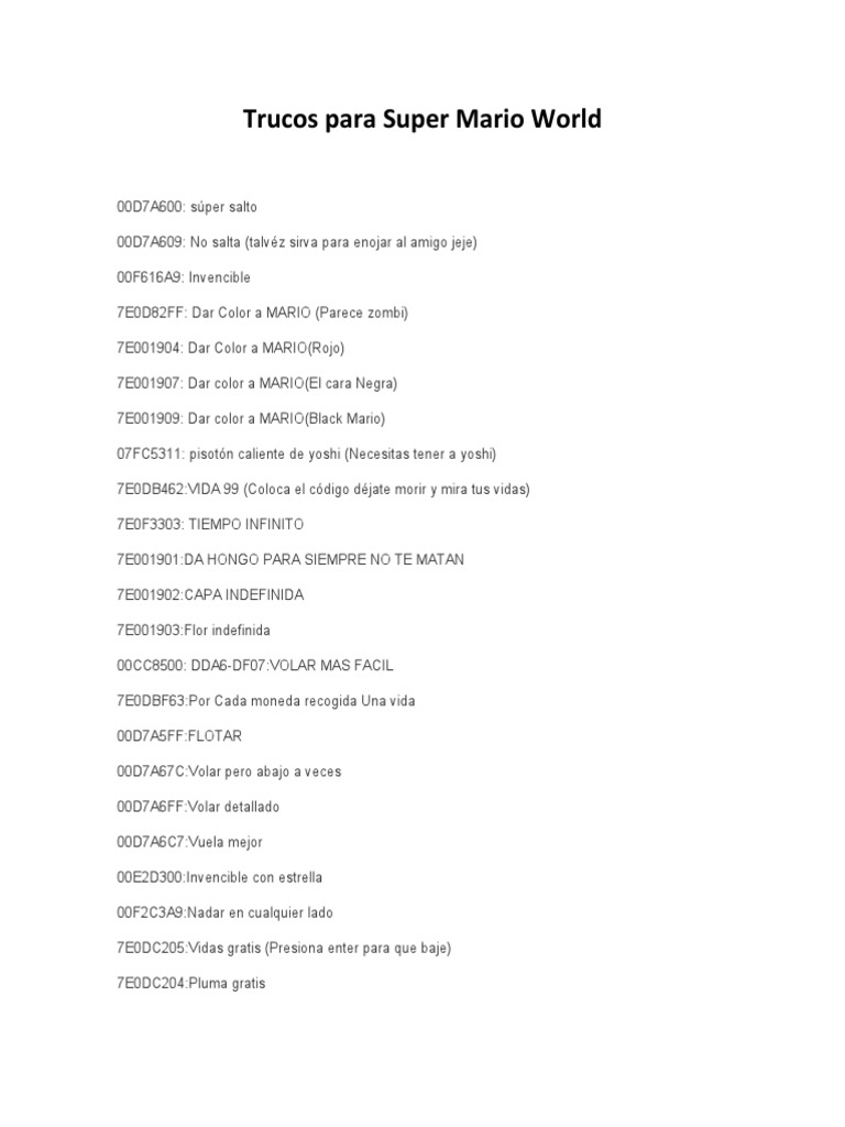 Trucos para Super Mario World | PDF