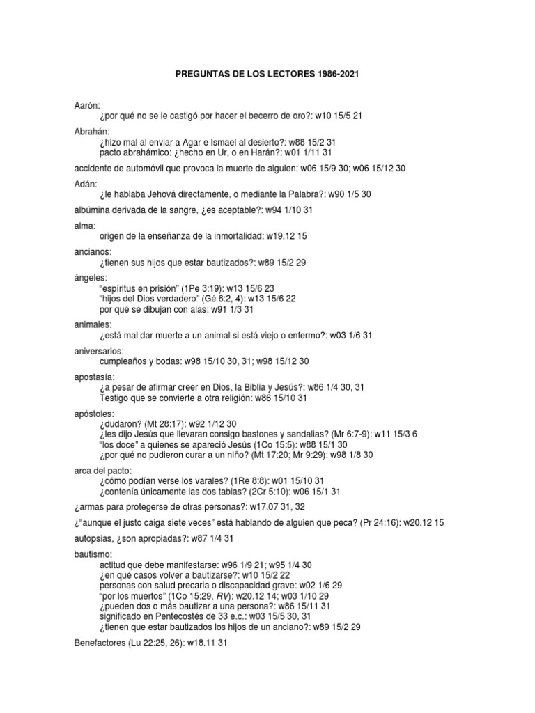 Preguntas de Los Lectores 1986 | PDF | Jesús | Evangelio de Mateo