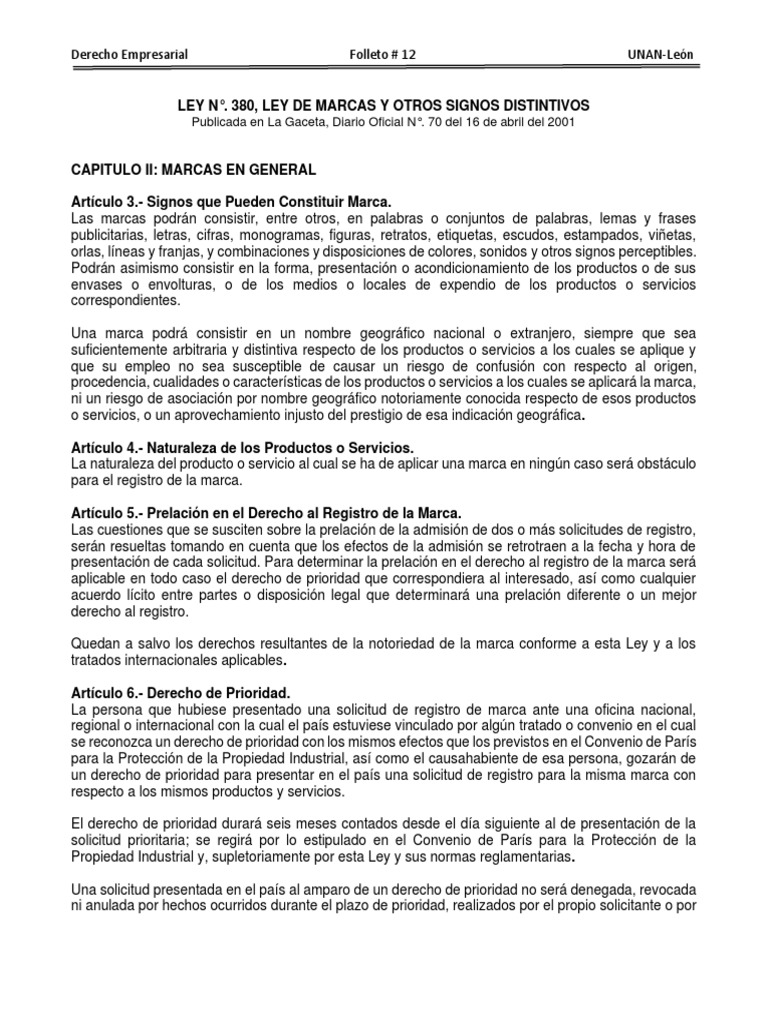 12 Ley N 380 Ley de Marcas | PDF | Marca comercial | Propiedad intelectual