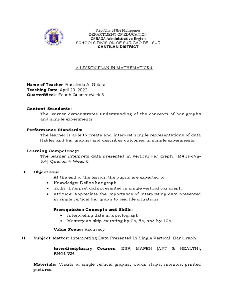 A Lesson Plan in Mathematics 4 | PDF | Chart | Lesson Plan