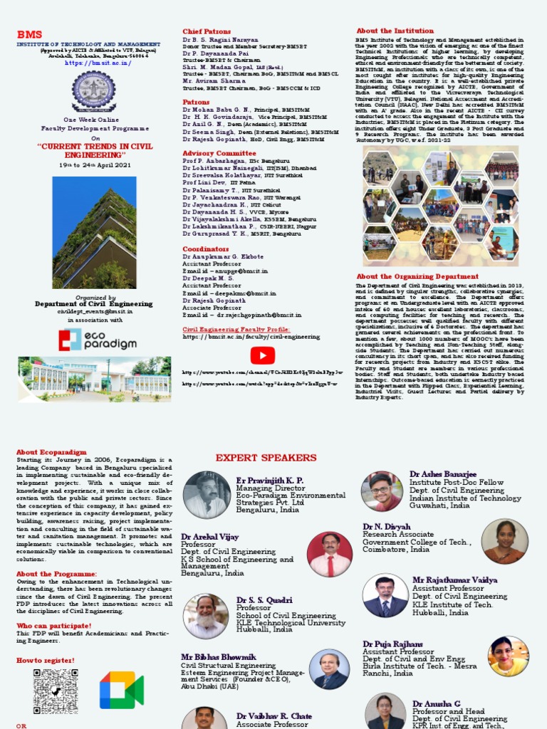 "Current Trends in Civil Engineering": About The Institution Chief ...
