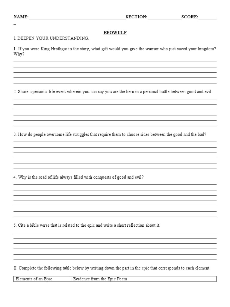 Beowulf Activity | Download Free PDF | Beowulf | Hero