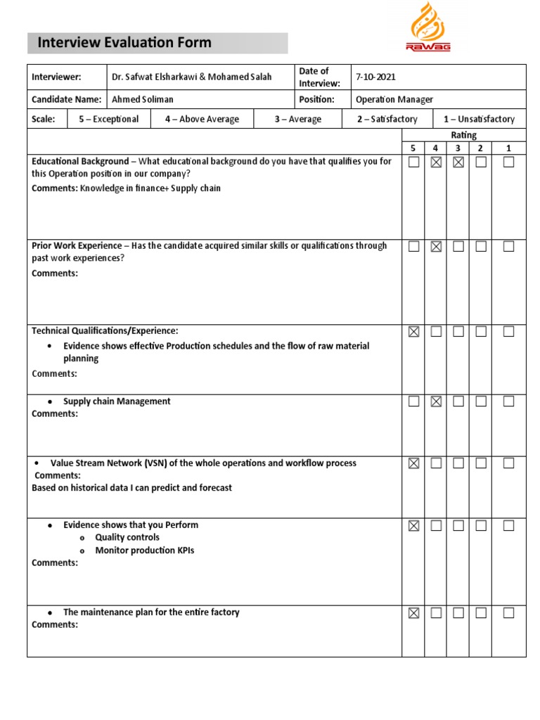 Operations Manager Interview Evaluation | PDF | Business | Economies