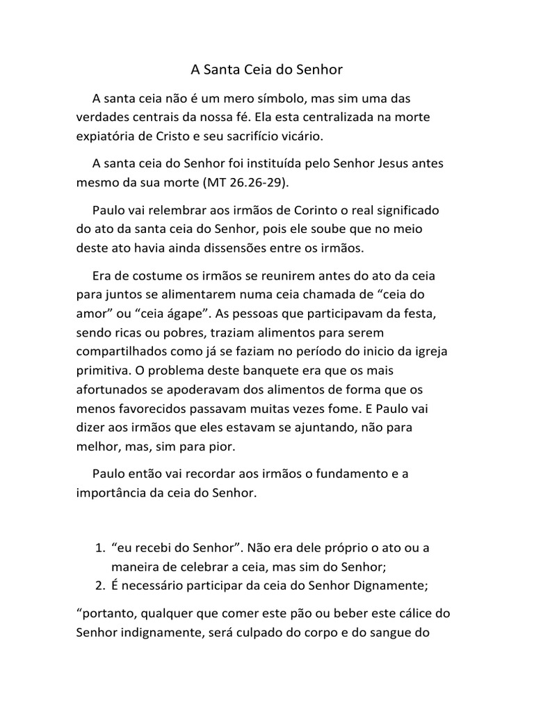 A Santa Ceia Do Senhor | PDF | Eucaristia