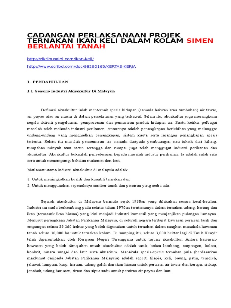 Industri - Cadangan Perlaksanaan Projek Ternakan Ikan Keli Dalam Kolam ...