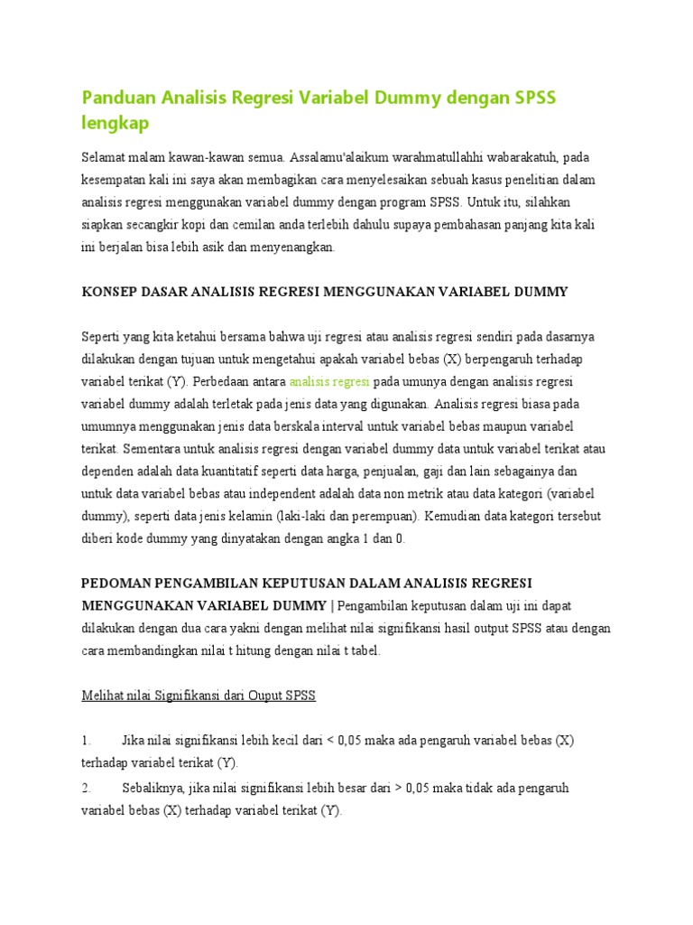 3 - Panduan Analisis Regresi Variabel Dummy Dengan SPSS Lengkap | PDF