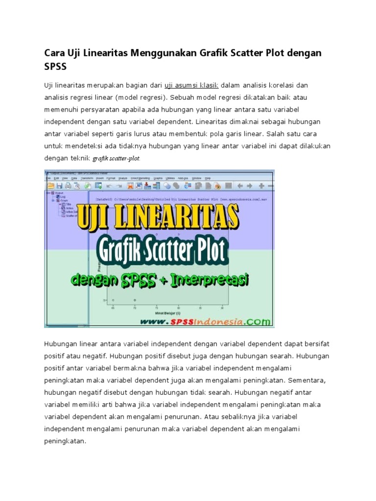 8 - Cara Uji Linearitas Menggunakan Grafik Scatter Plot Dengan SPSS | PDF