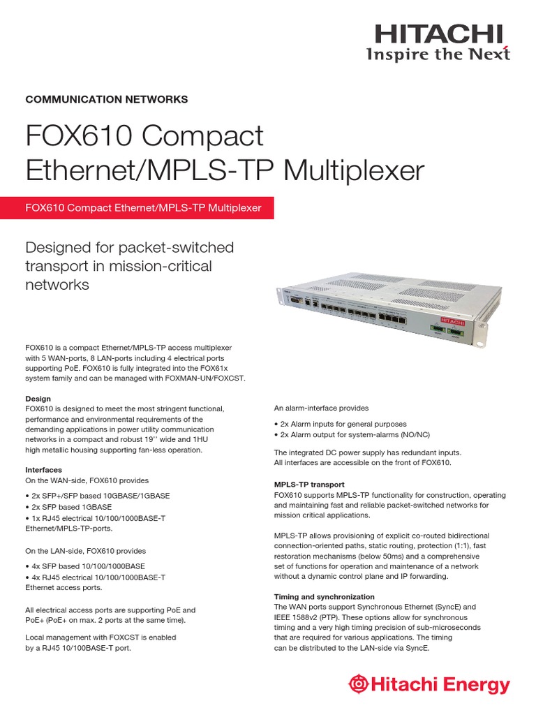 04 FOX610 Compact Ethernet & MPLS-TP Switch | PDF | Ethernet | Computer Network