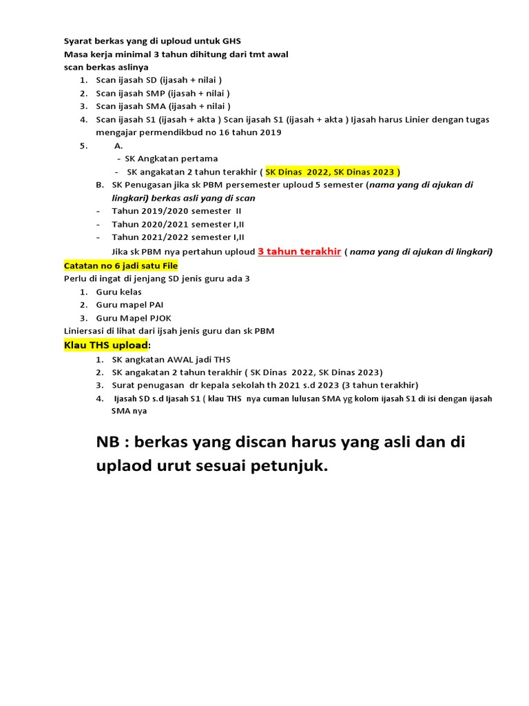 Syarat Berkas Yang Di Uploud Scan Berkas Aslinya 2023 | PDF
