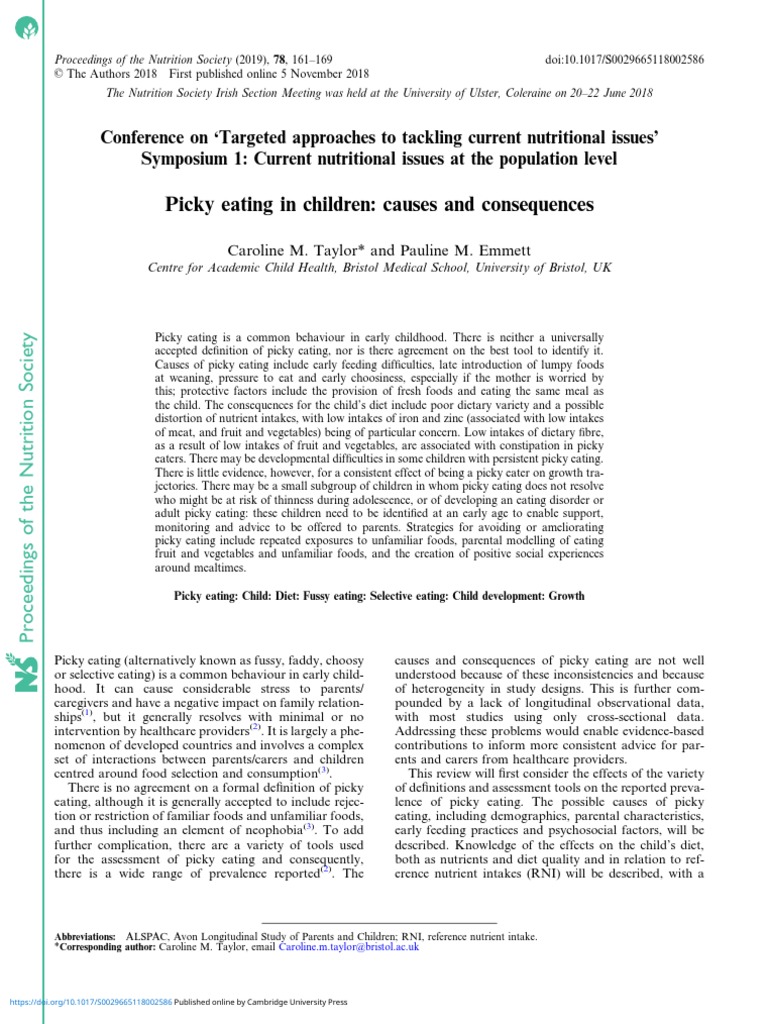 Picky Eating in Children Causes and Consequences | PDF | Foods | Diet ...