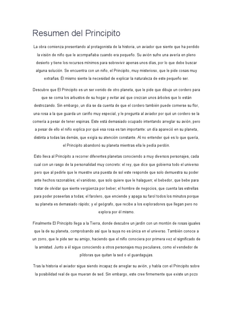 Resumen Del Principito | PDF | El Principito