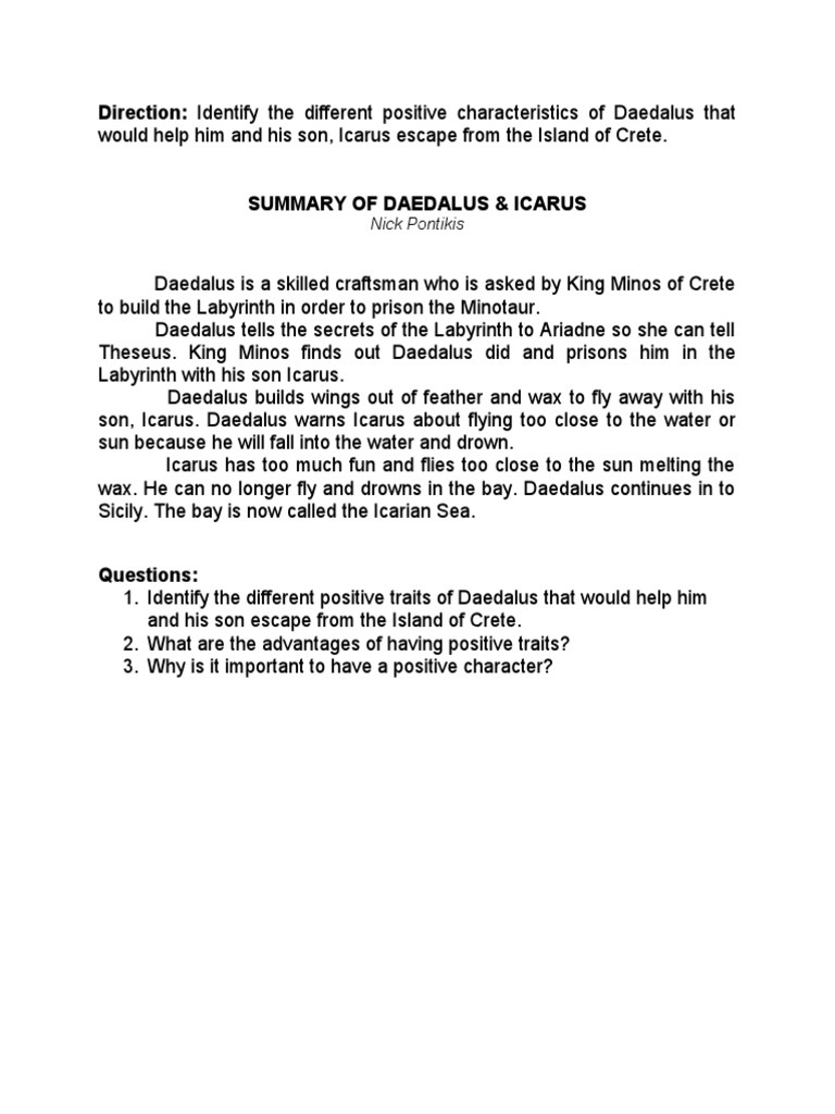 Summary of Daedalus and Icarus | PDF