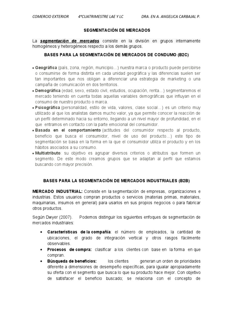 Estrategias de segmentación de mercados B2C y B2B | PDF | Producto ...