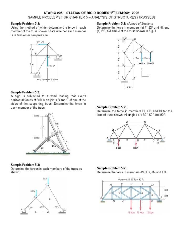 Starig 205 - Chapter 5 (Trusses) Problems | PDF