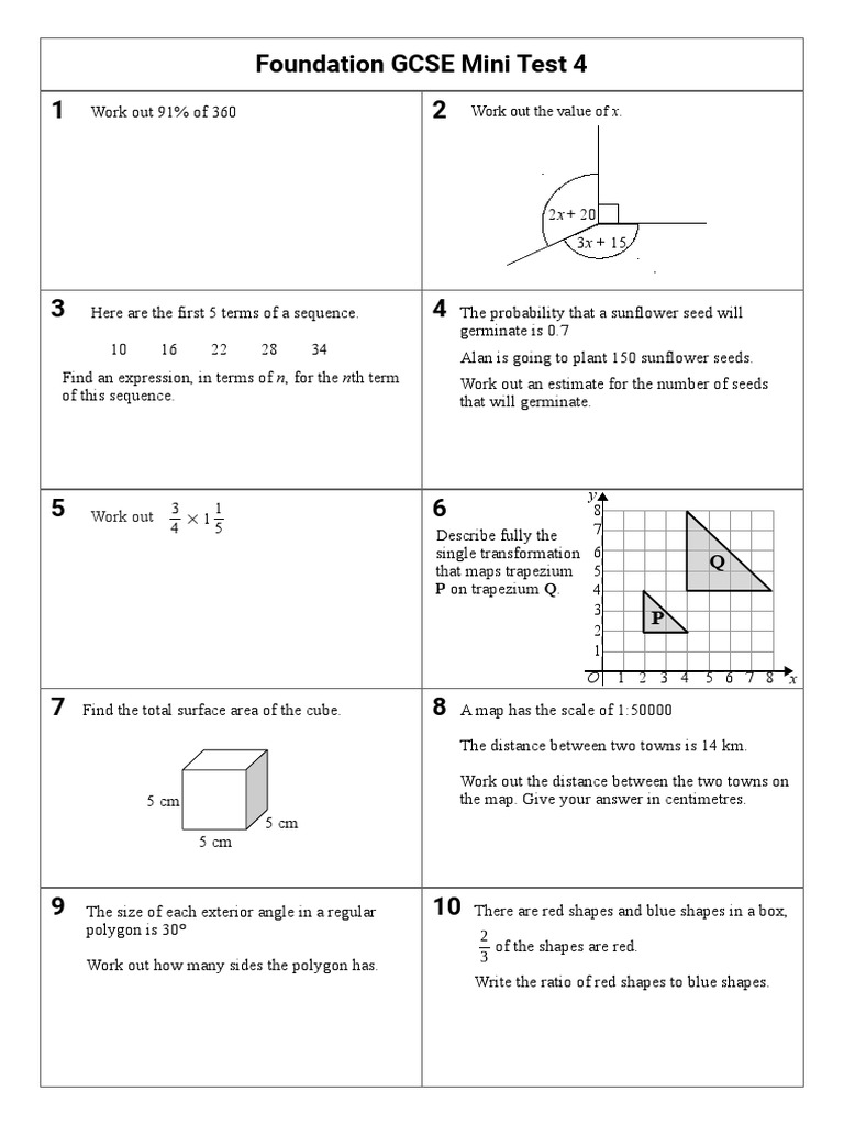 Foundation Mini Test 4 | PDF | Mathematics | Elementary Mathematics