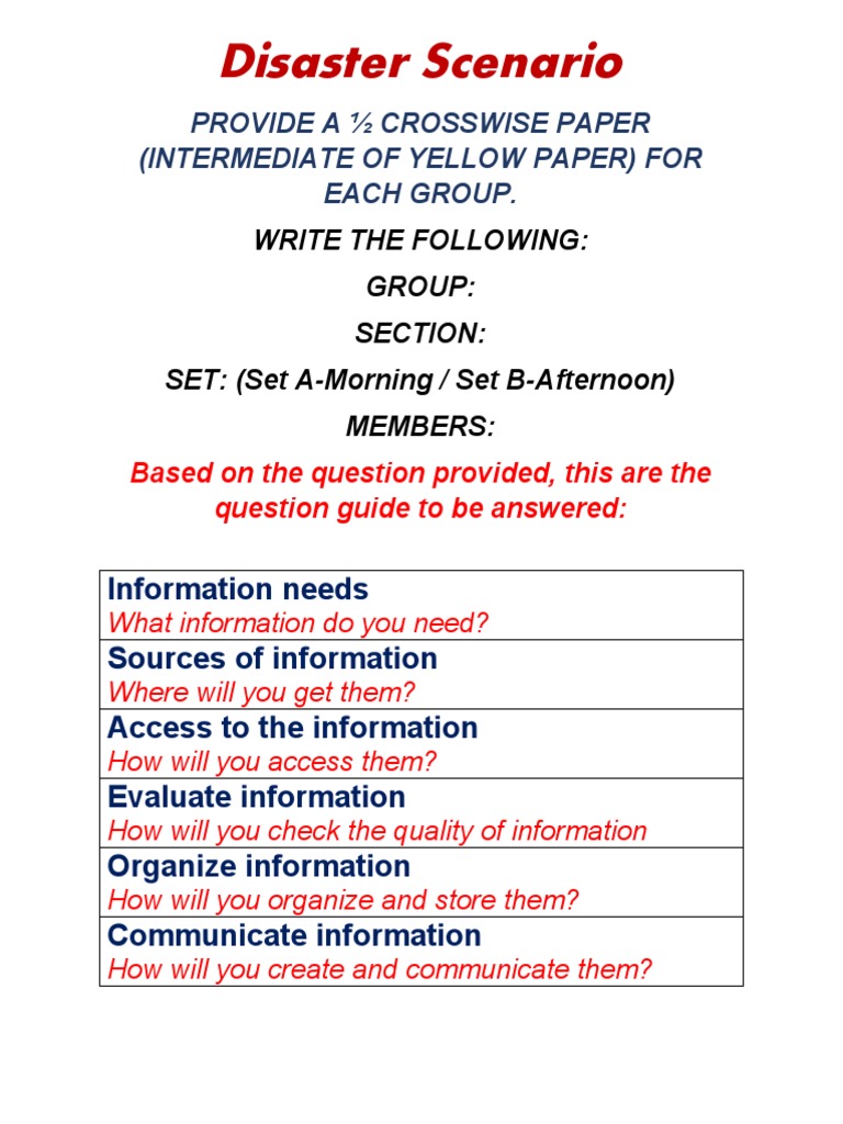 (1stSem1stQtr4thWeek) Lesson3 Information Literacy (Disaster Scenario ...