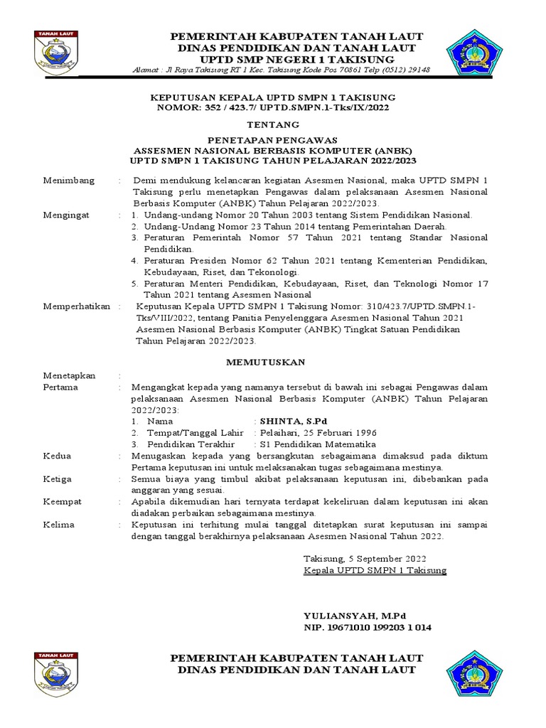 SK Pengawas 2022 | PDF