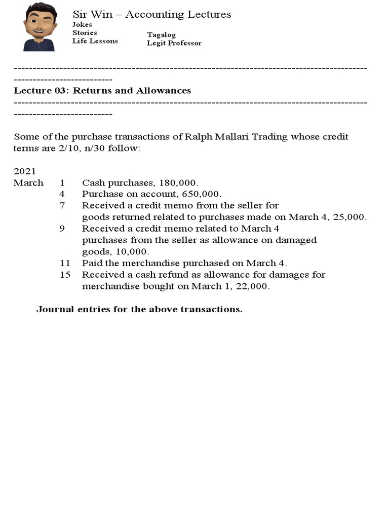 Lecture 03 Return and Allowances | PDF