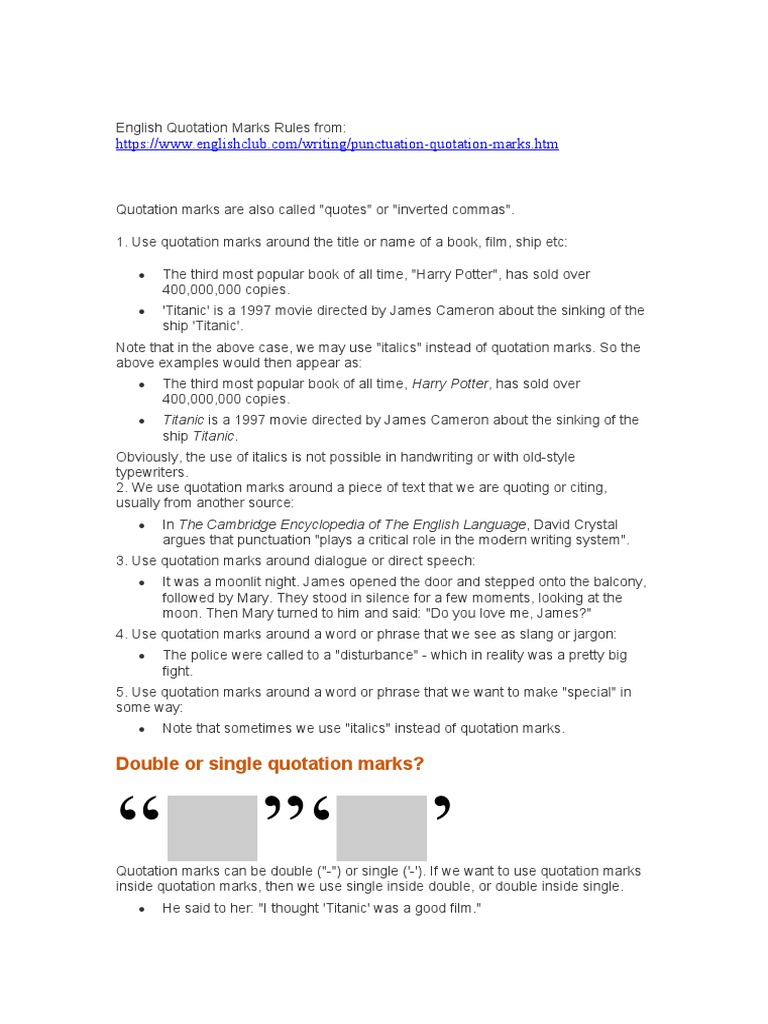 English Quotation Marks Rules From | PDF | Quotation Mark | Punctuation