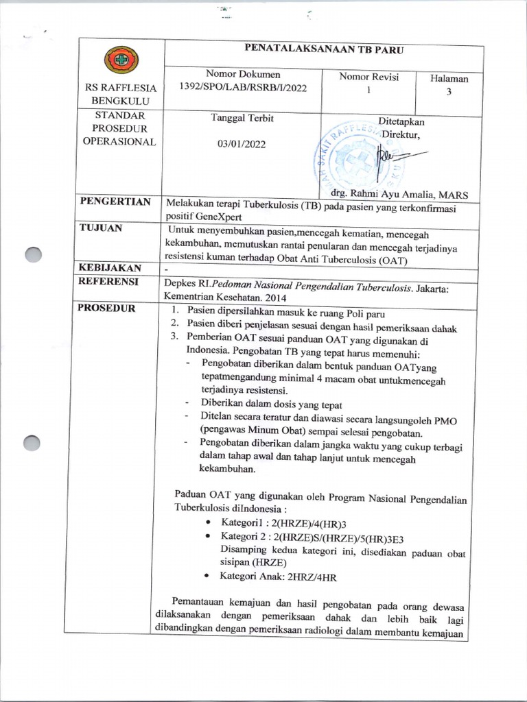 Sop Penatalaksanaan TB Paru | PDF