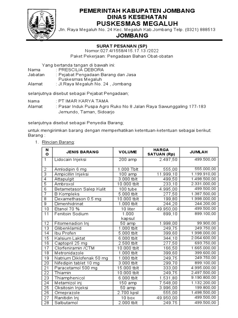 Surat Pesanan Obat Puskesmas Jombang | PDF