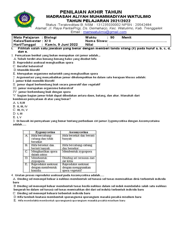 Soal Pas Biologi X SM 2 | PDF