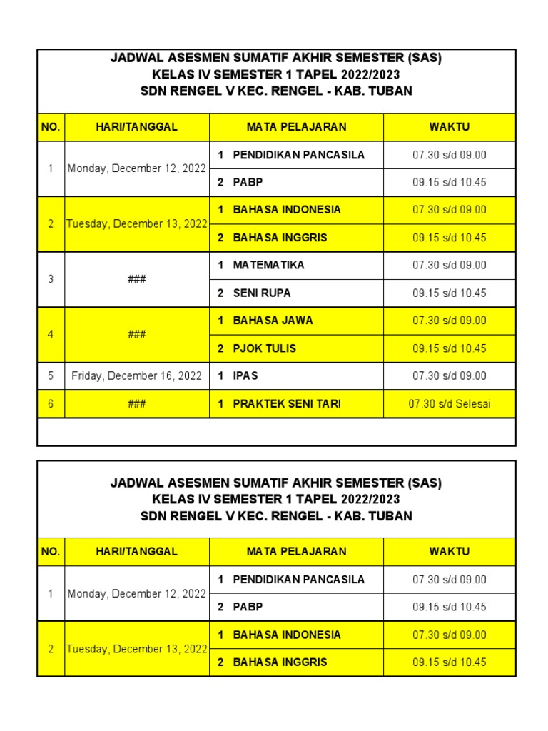 Jadwal Sas | PDF