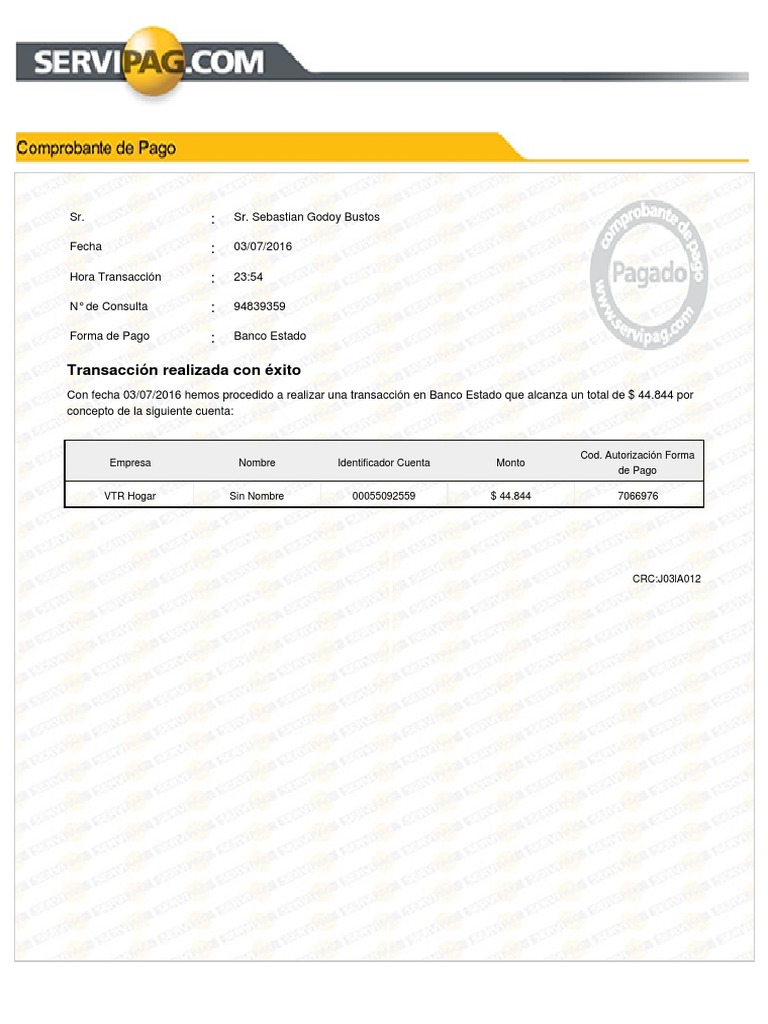Comprobante de Pago VTR Hogar | PDF