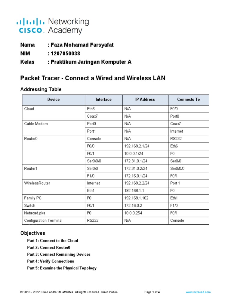 4.6.5 Packet Tracer - Connect A Wired and Wireless LAN - 1207050038 ...