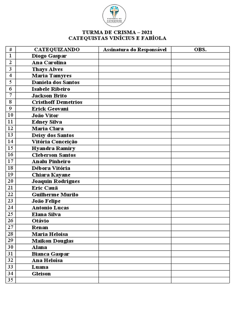 Lista de Presença - Reunião Com Os Pais | PDF
