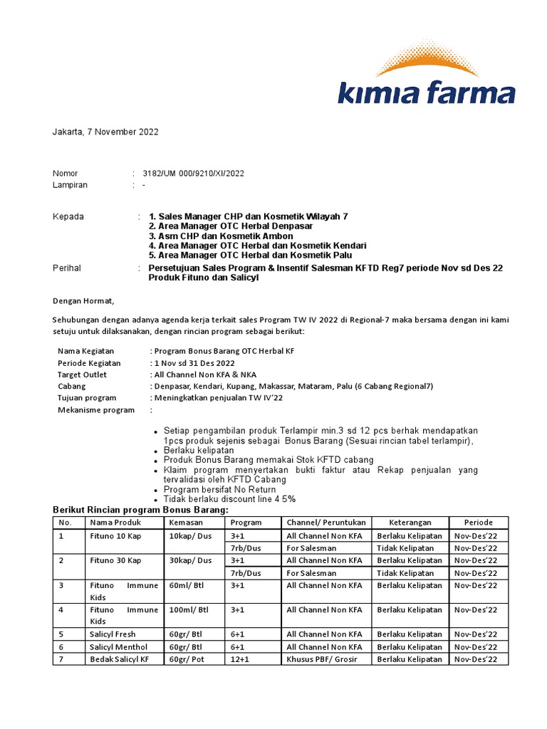 Program Penjualan dan Insentif Regional 7 PT Kimia Farma | PDF