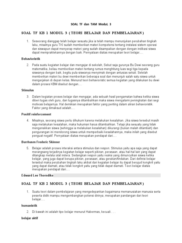 SOAL TF Dan TAM ModuL 3 | PDF