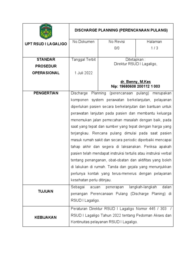 Contoh Form Spo Discharge Planning | PDF