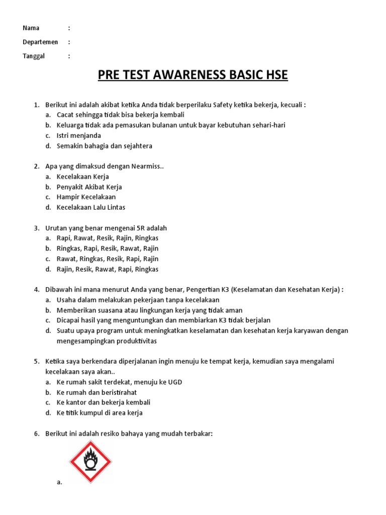 Awarenes Basic K3 Pre Test Update Pdf