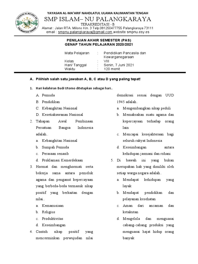 SOAL PAS PKN KELAS 8 - New | PDF | Ilmu Sosial