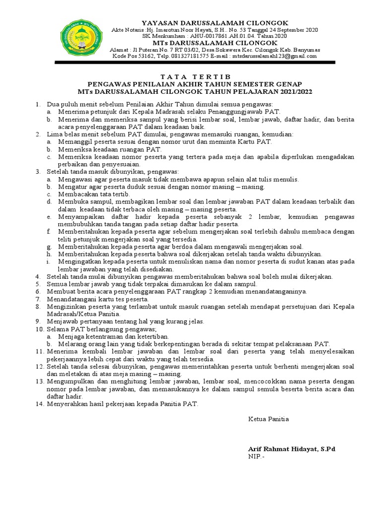 Tata Tertib Pengawas Pat | PDF