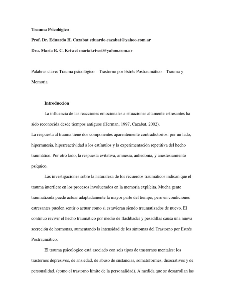 Historia Del Tept en El DSM | PDF | Trauma psicólogico | Sicología