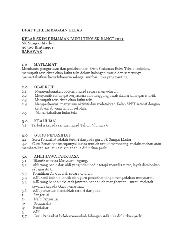 Perlembagaan Kelab SPBT | PDF