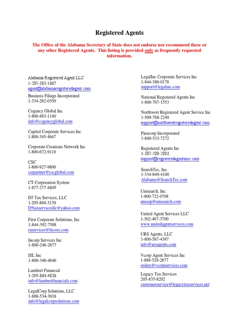 Registered Agent List | PDF | Registered Agent | United States Law
