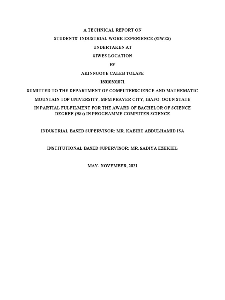 SIWES Report: Computer Science Experience | PDF | World Wide Web ...