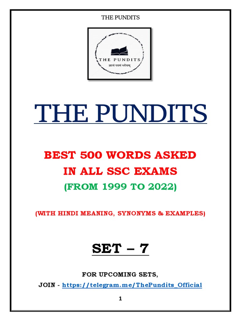 Best 500 Vocab Set 7 - The Pundits | PDF